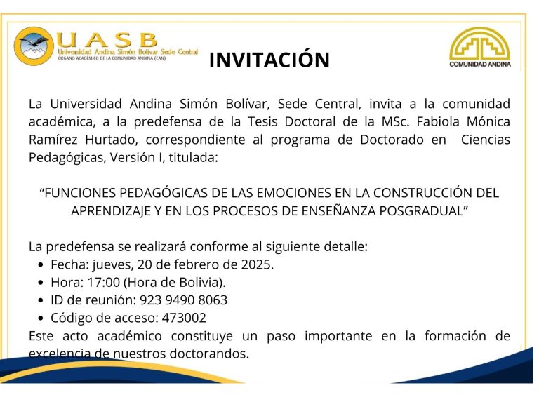 Invitación a la predefensa de la tesis Doctoral de la Msc. Fabiola ...